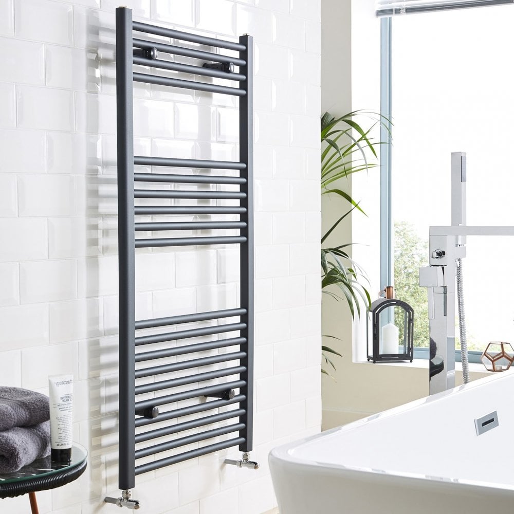 KV Graphite 22mm Round Anthracite Grey Ladder Towel Rail Radiator - Va ...
