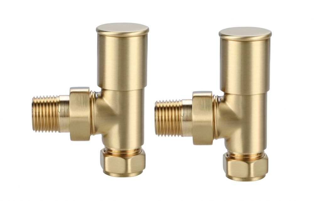 SENA Core Angled Round Gold Radiator Valves - Brushed Brass — Bathroom ...